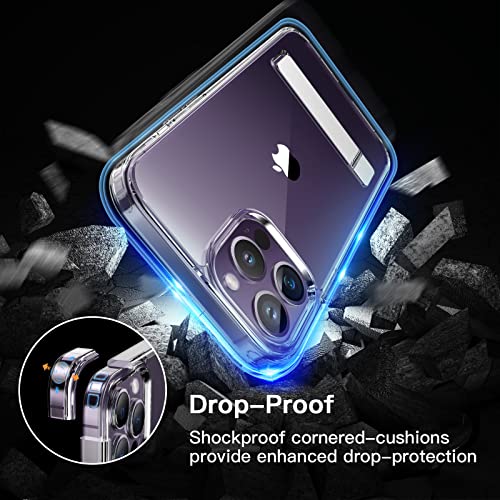 JETech Kickstand Case for iPhone 14 Pro Max 6.7-Inch (NOT for iPhone 14 Pro 6.1-Inch), Support Wireless Charging, Slim Shockproof Bumper Phone Cover, 3-Way Metal Stand (Clear)