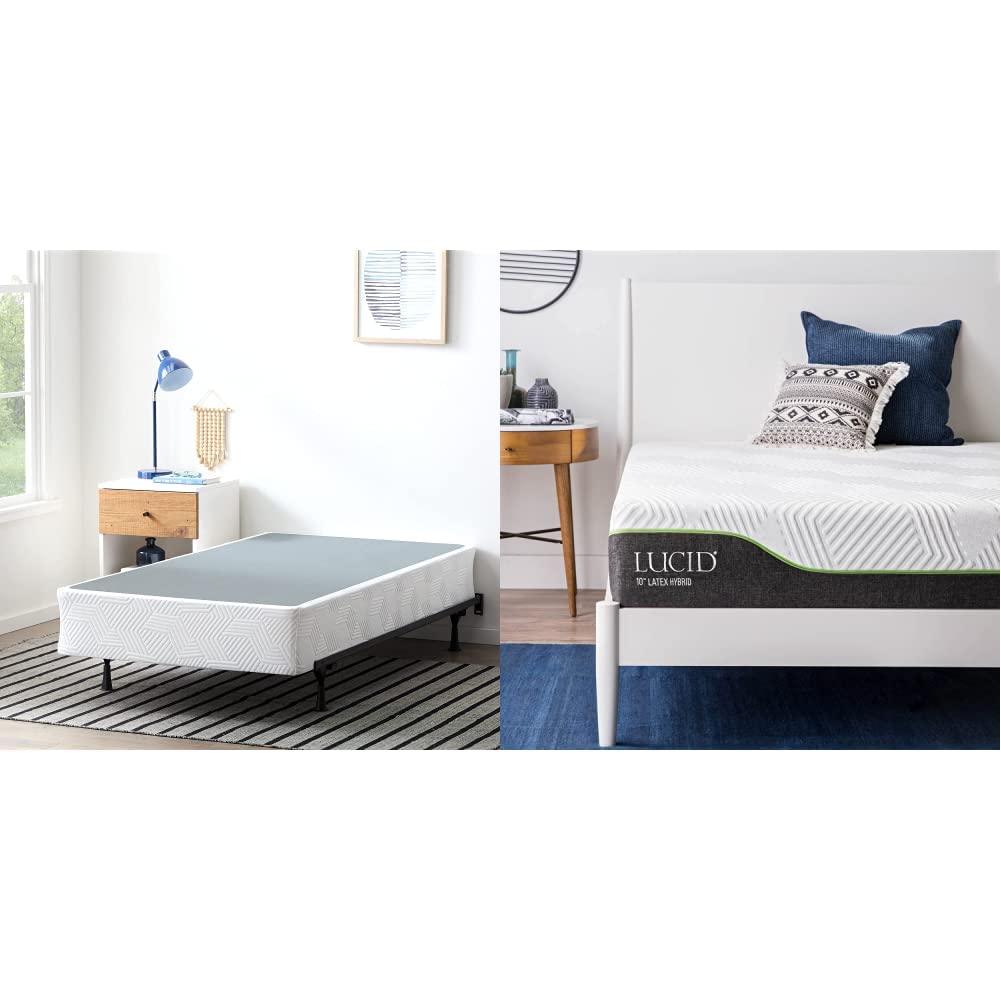 LUCID 10 Inch Latex Hybrid Mattress and High-Profile 9 Inch Steel Foldable Twin Box Spring Foundation with Center Support Bolts