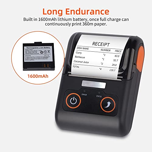 GAELOP DFHBFG Portable Receipt Printer 58MM Thermal Printer Mobile POS Printer BT Connection Compatible with Windows Android iOS