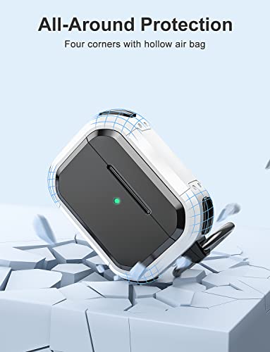 Link Dream AirPods Pro 2 Cases Cover Tough TPU ABS Case with Keychain Full Protective Cover for AirPods Pro 2nd Generation 2022 (Black+White)