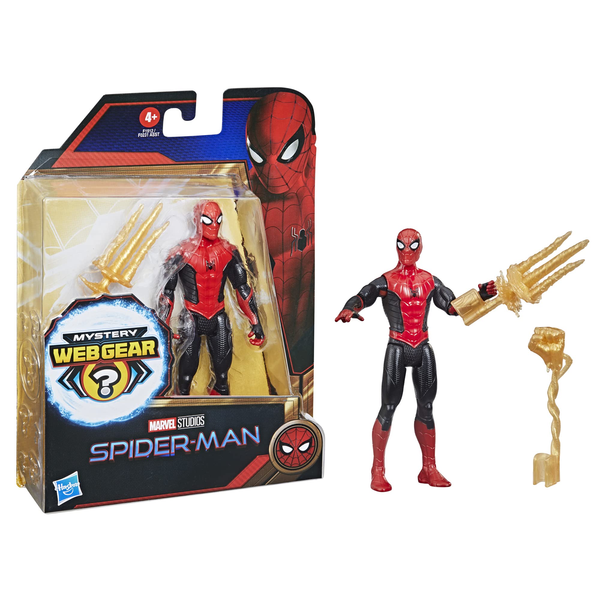 Spider-Man Marvel 6-Inch Upgraded Black & Red Suit Action Figure with Mystery Web Gear Armor, Ages 4+