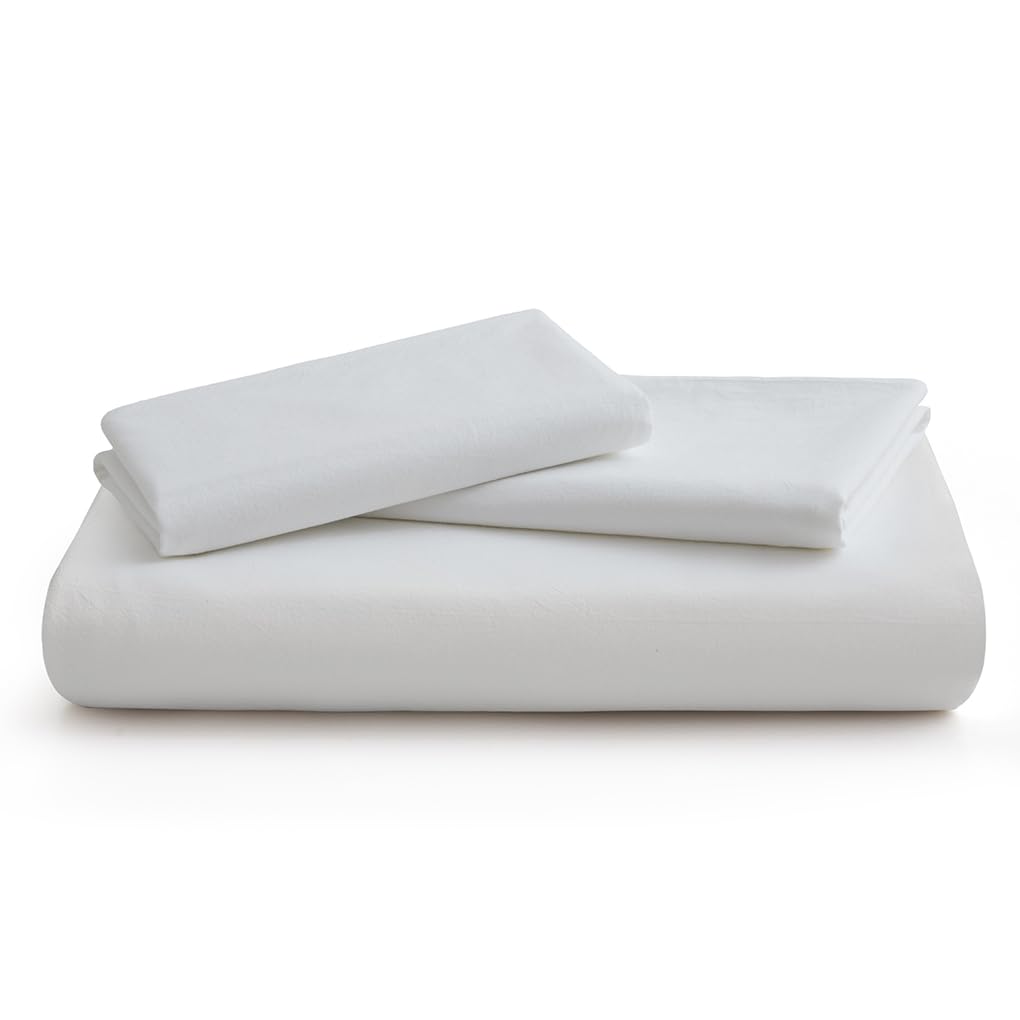 LOVQUE 100% Washed Cotton Duvet Cover Queen Size, White Linen Like Breathable Natural Bedding Set (No Comforter), 90x90 Inches