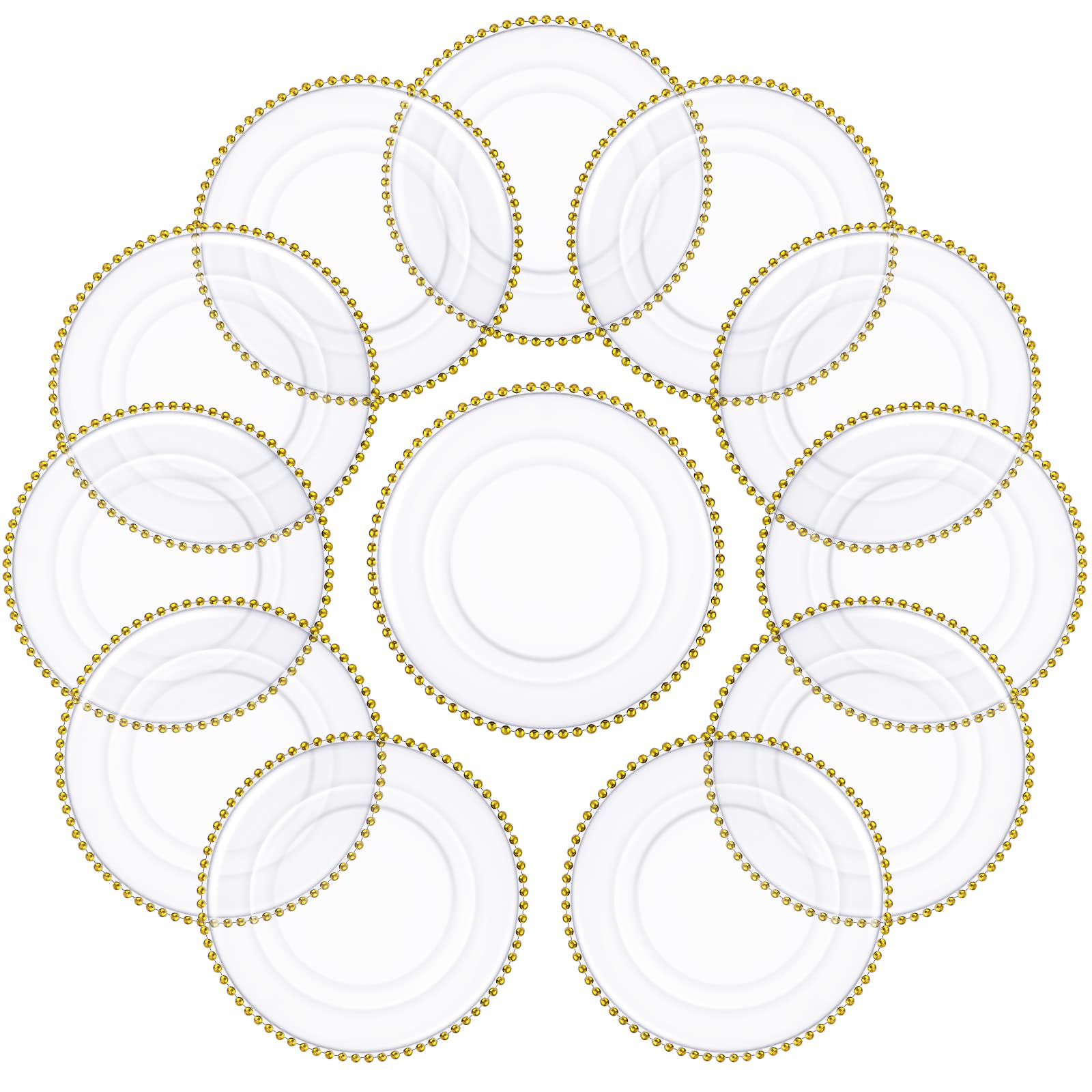 Eaasty 24 Pack 12.6'' Gold Beaded Charger Plates Dinner Plates Chargers Clear Acrylic Round Plates Bulk with Gold Beaded Trim Plastic Chargers Table Decoration for Wedding Birthday Event Party