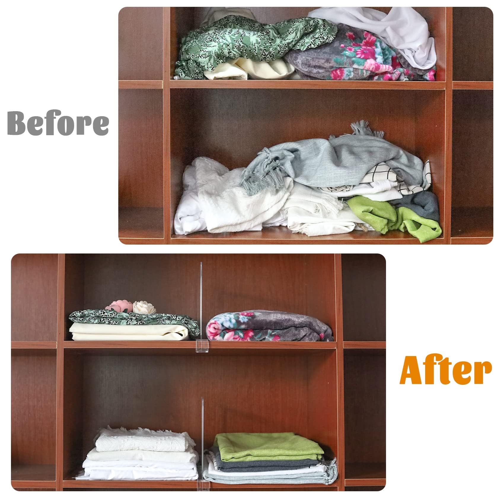 Hmdivor Acrylic Shelf Dividers for Closet Organization, Closet Shelf Dividers Closet Organizer for Wood Shelf and Cabinets Shelf in Bedroom, Kitchen and Office(6pcs)