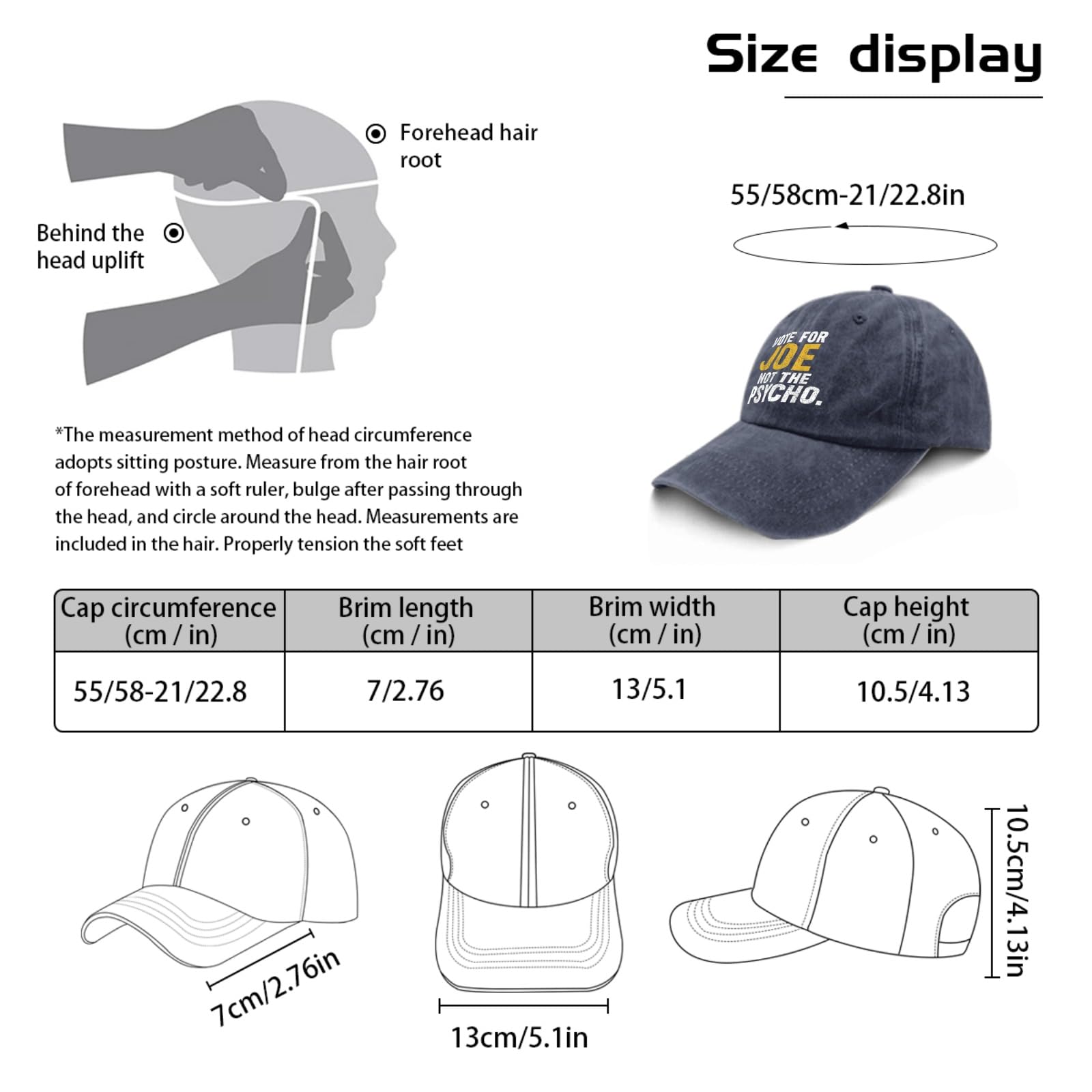 Generic Vote Hats Vote for Joe Not The Psycho Hats for Men Golf Retro Trucker Women Black Kawaii Hat Gift Hat Slogan, Navy Blue