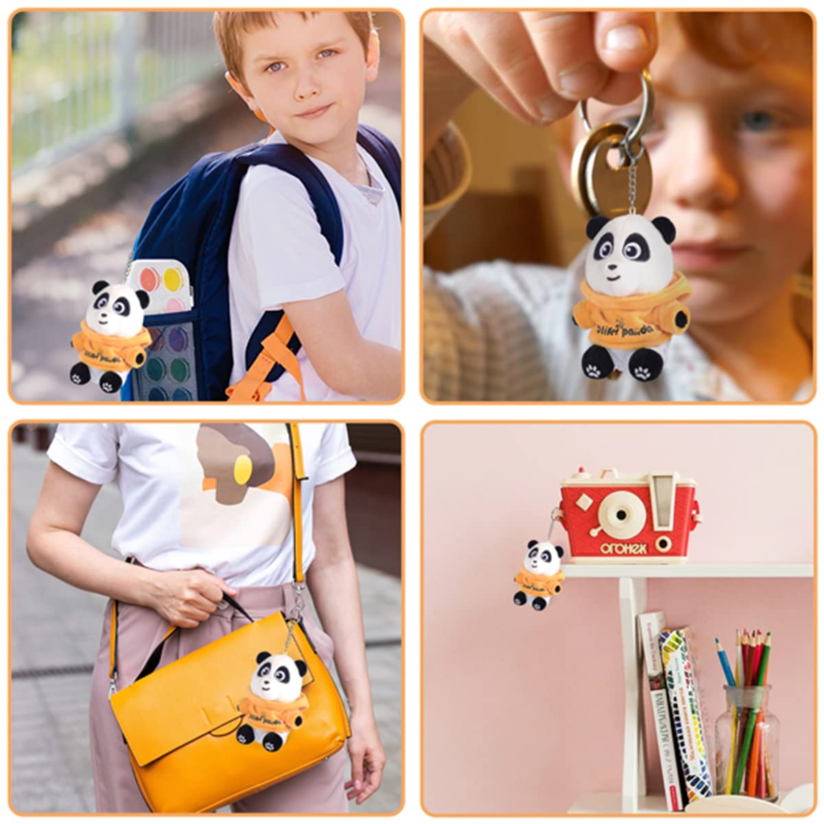 Cute Panda Plush Keychain,with Kawaii Costume Panda Bear Stuffed Animal Keychain,Panda Plushie Keychains for Backpacks,Car,Home Decor,Keychain Charms 4.7in/12cm