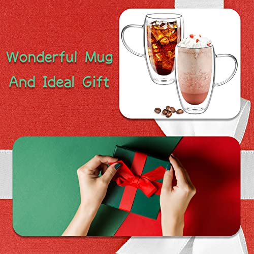 E-Greetshopping 16 oz Double Wall Glass Coffee Mugs,Insulated Layer Coffee Cups with Handles,Cappuccino Latte Macchiato Glasses Cups, Heat Resistant for Hot Drinks Tea Milk Juice Ice Cream(Set of 2)
