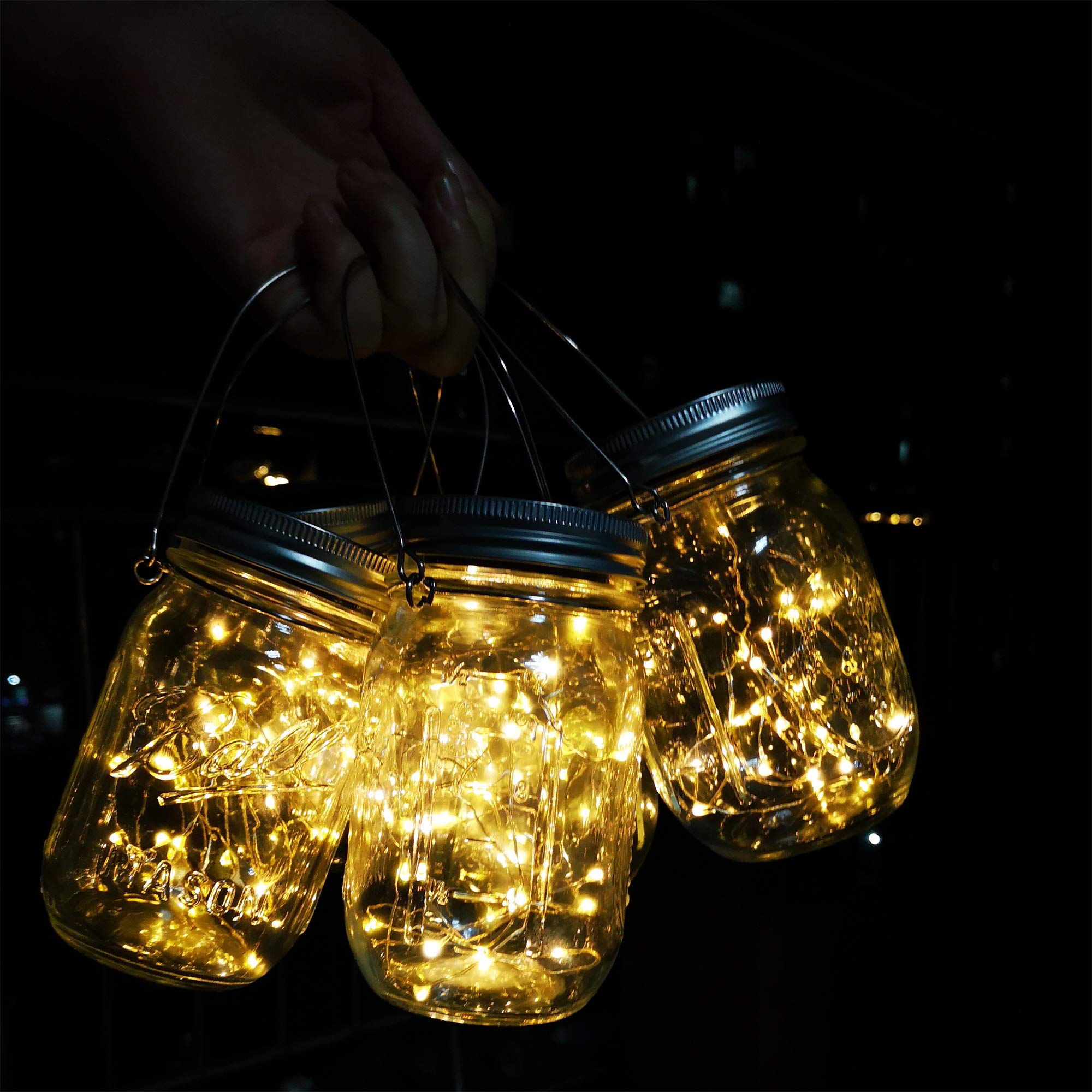 Solar Mason Jar Lantern Lights,2 Pack 30 Led String Fairy Firefly Jar Hanging Lights(Mason Jar/Hanger Included),Mason Jar Lights Kit for Patio Garden Lanterns Wedding Table Decor