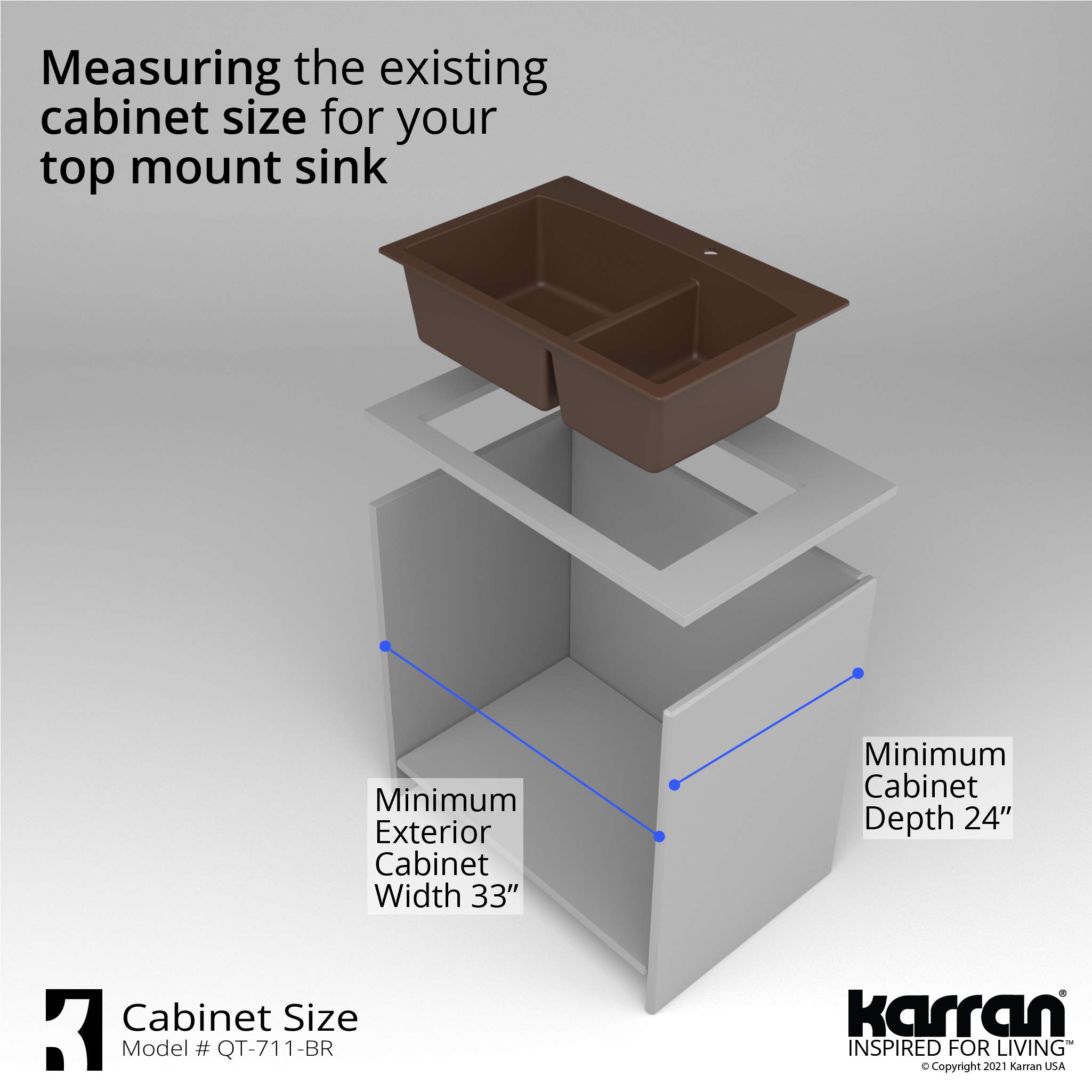 Karran QT-711 Drop-In Quartz Composite 33 in. 1-Hole 60/40 Double Bowl Kitchen Sink Kit in Brown