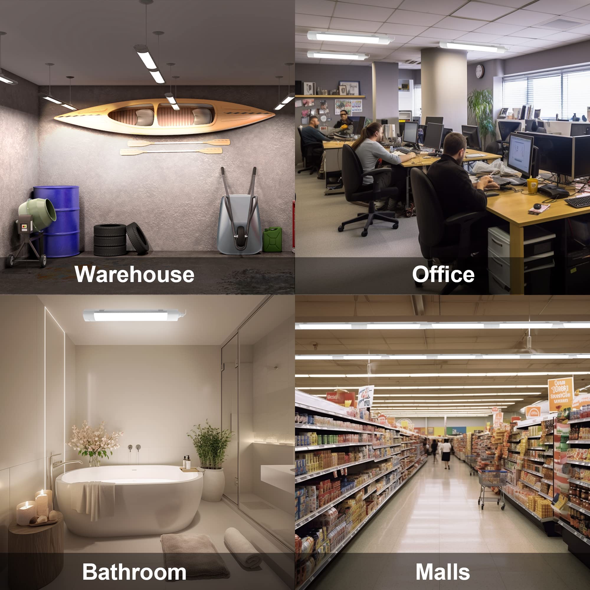 INVOVNI 2ft LED Ceiling Light Fixture, 18W 5000K 2000lm Plug in Tube Light, LED Shop Lights for Garage Closet Under Cabinet Kitchen Basement, Waterproof Closet Lights with Switch