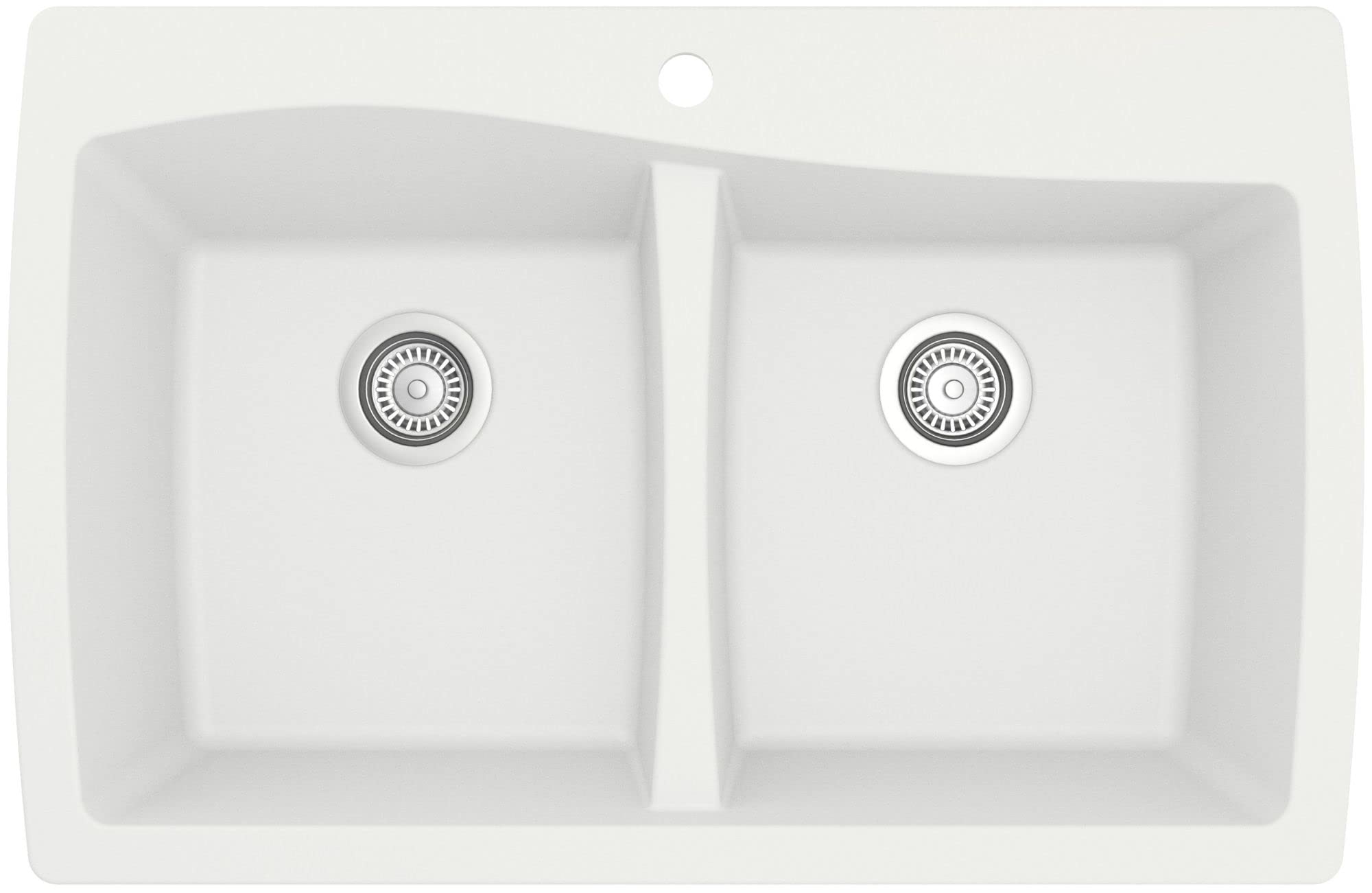 Karran QT-720 Drop-In Quartz Composite 34 in. 1-Hole 50/50 Double Bowl Kitchen Sink Kit in White