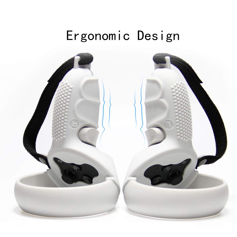VRbrother Controller Grip Cover for Oculus Quest 2,Hand Strap Adjustable Wrist Knuckle Strapstrap,Handle Trackpad Protection Design,VR Cover Accessories,White
