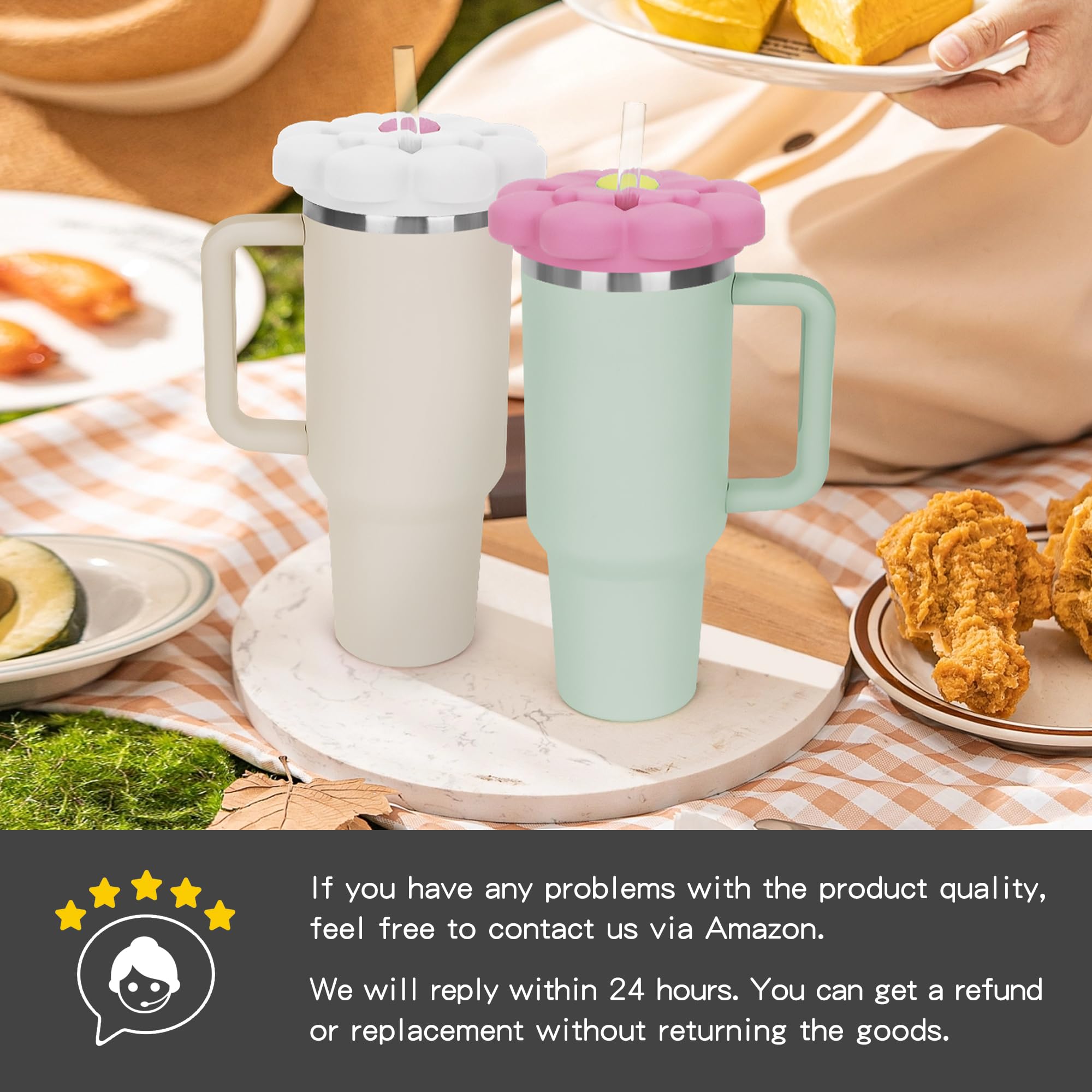 for Stanley Cup Accessories on Tumbler Lid - Silicone Dust-proof Flower Lid Cover for Stanley 40 oz Tumbler with Handle - Anti-Scratch Protector Glove for Stanley Topper 40 oz - Purple