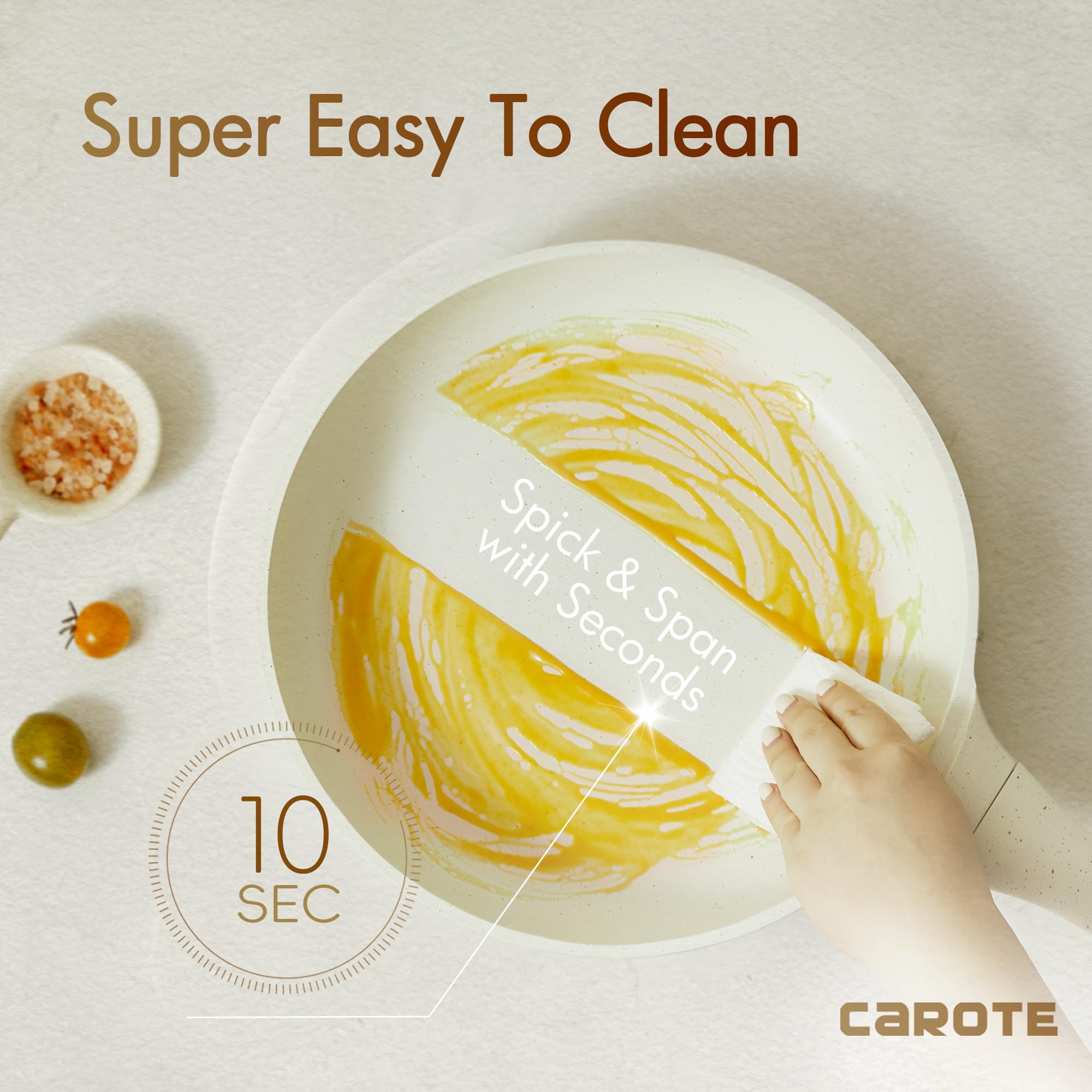 CAROTE Pots and Pans Set, 10 Pcs White Kitchen Induction Cooking Set Non Stick Cookware PFOS, PFOA Free