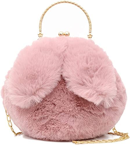 Cute Rabbit Ear Plush Bags for Women, Bunny Ear Chain Crossbody Bags (Pink)