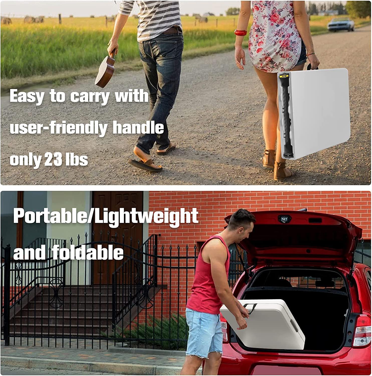 Byliable Folding Table 6ft Portable Heavy Duty Plastic 6 Foot Utility Foldable Table Plastic Dining Table Indoor Outdoor for Camping, and Party, White