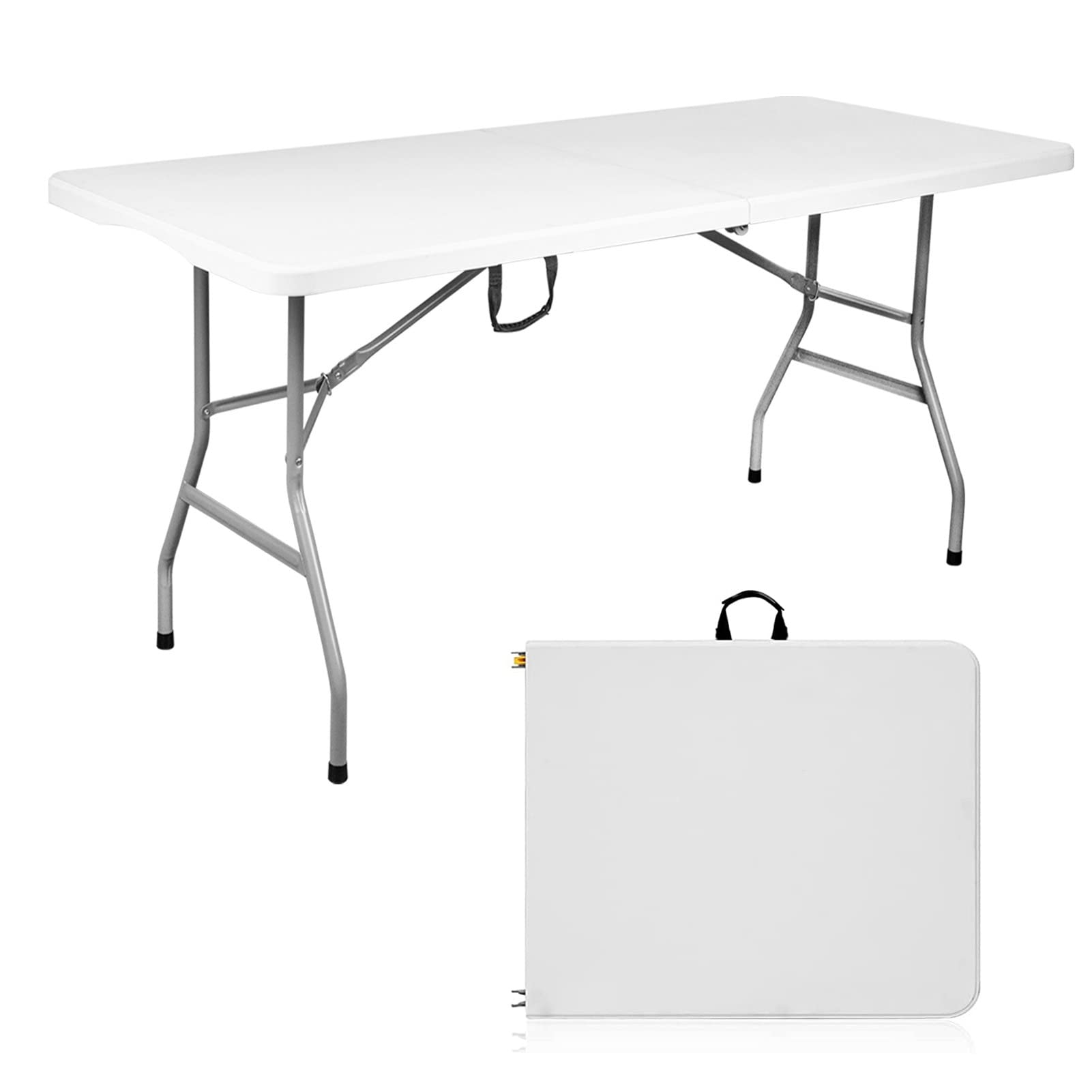 Byliable Folding Table 6ft Portable Heavy Duty Plastic 6 Foot Utility Foldable Table Plastic Dining Table Indoor Outdoor for Camping, and Party, White