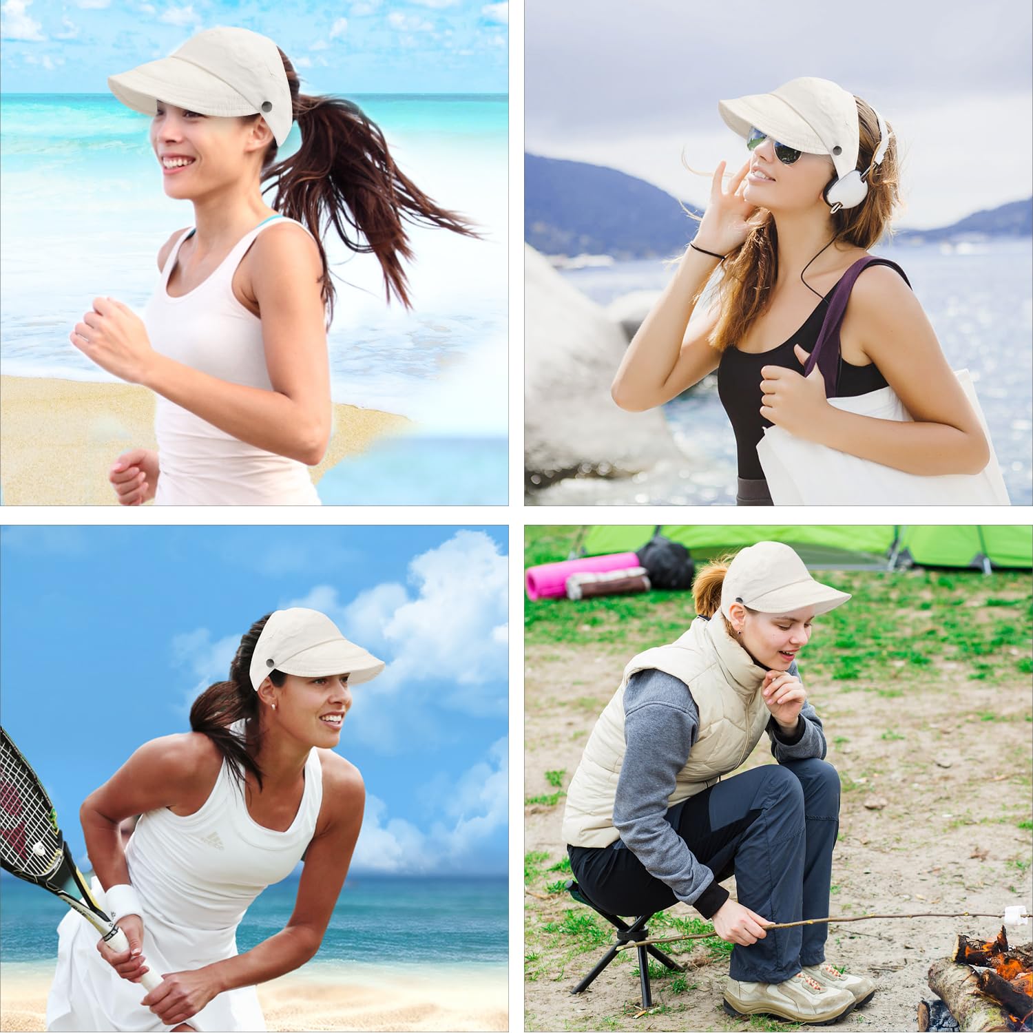 Generic Women's Large Brim UV Protection Empty Top Sun Hat,Outdoor UV Protection Hollow Top Sun Hat,Packable Wide Brim Hats for Women (Polyester, Beige), 2
