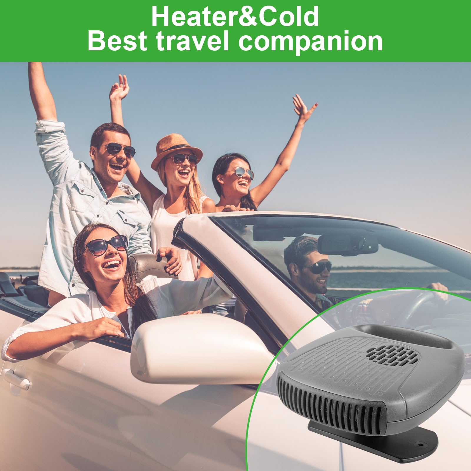 Car Heater 2 in 1 - Powerful 12V 120W Automobile Windscreen Fan and Ceramic Heater for Fast Defrosting and Heating - Ergonomic Handle Design and 360 Degree Rotary Base