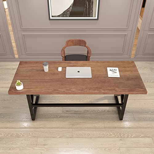 MTMFURFS Solid Wood Desk for Home Office desks Office Table with Extra Thick 1.96" Standing Desk Natural Furniture Simple Study Workstation Brown, 55" D x 27" W x 29" H
