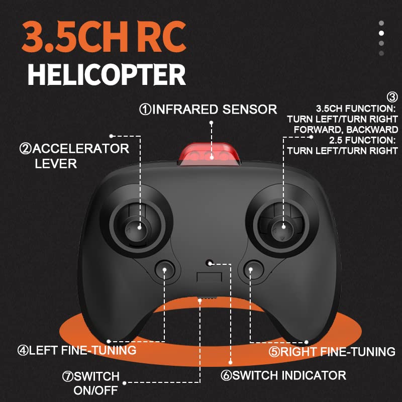 DAKYAM Remote Control Helicopter, Indoor Outdoor Flying 3.5 Channel Mini RC Helicopter with LED Lights, Intelligence Obstacles Avoidance Mini RC Aircraft with Altitude Hold for Kids Adults (Silver)