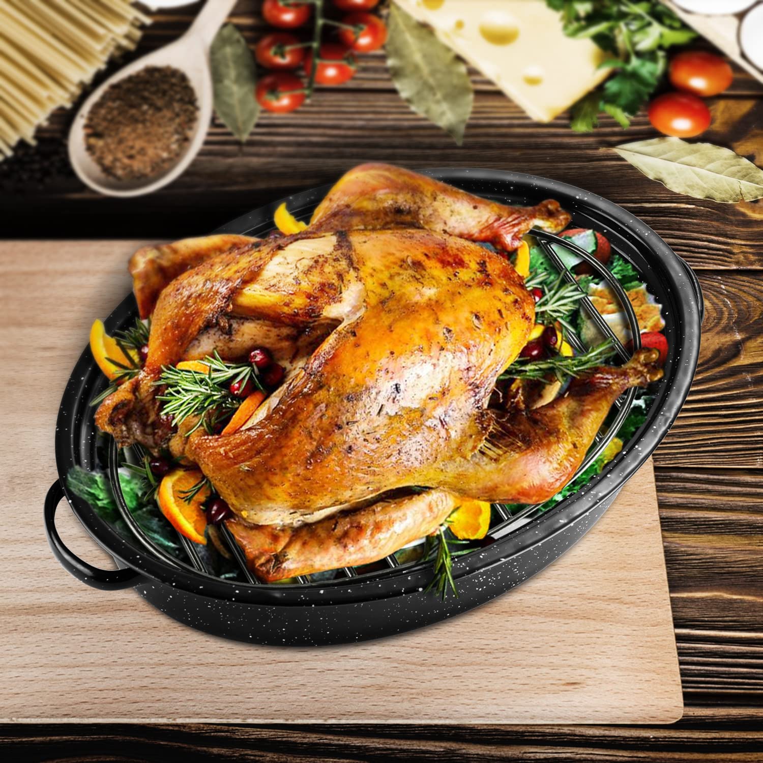 DIMESHY Roasting Rack, Black with Integrated Feet, Enamel Finished, Nonstick, fit for 13 inches oval roasting pan, safety, dishwasher, Great for Basting, Cooking, Drying, Cooling rack.(10βx 6.5β)