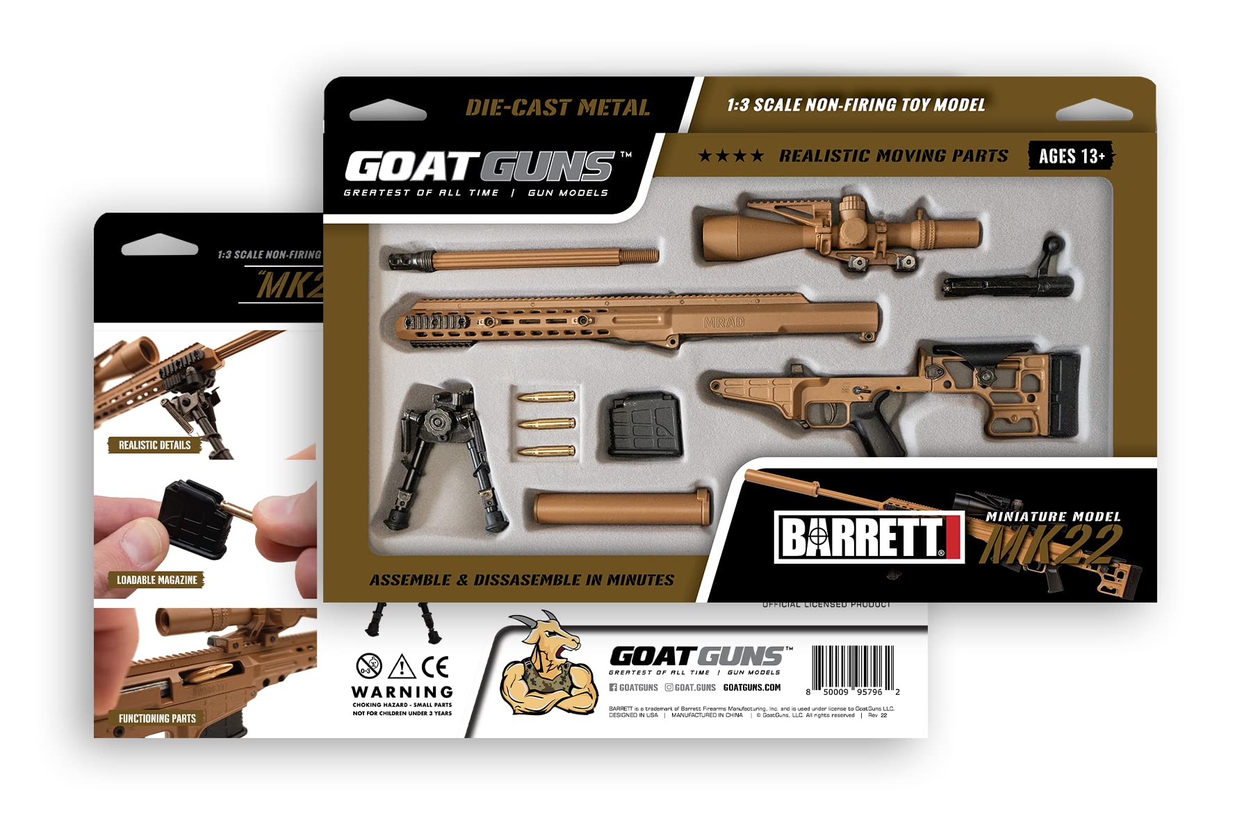 GoatGuns Barrett MK22 Tan Model | 1:4 Scale Diecast Metal Build Kit