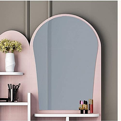 LEONYS Makeup Vanity Desk with Rounded Mirror, 3 Drawers, Vanity Set with Upholstered Stool, for Bathroom, Bedroom, Girls Vanity for Gift (Color : Pink)
