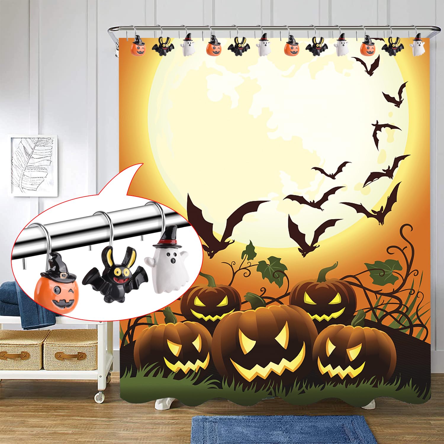 Christmas Decorative Shower Curtain Hooks 12Pcs Xmas Snowman Rust Proof Shower Curtain Hook Rings for Bathroom Living Room Decoration