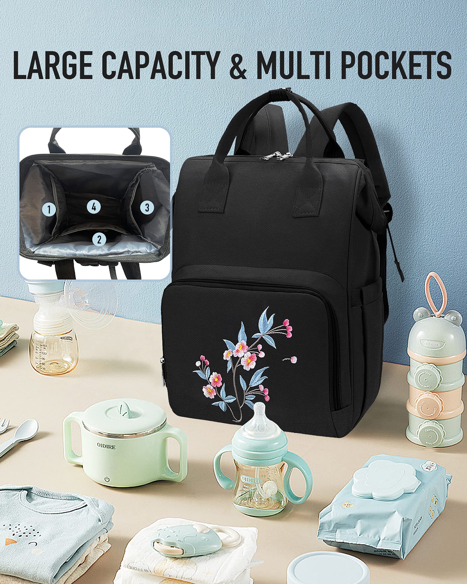 Fyzeoty Diaper Bag Backpack - Pañaleras Para Bebe,Diaper Backpack for Mom Dad and Baby Girl Boys,Embroidered,Lightweight,Large,Waterproof