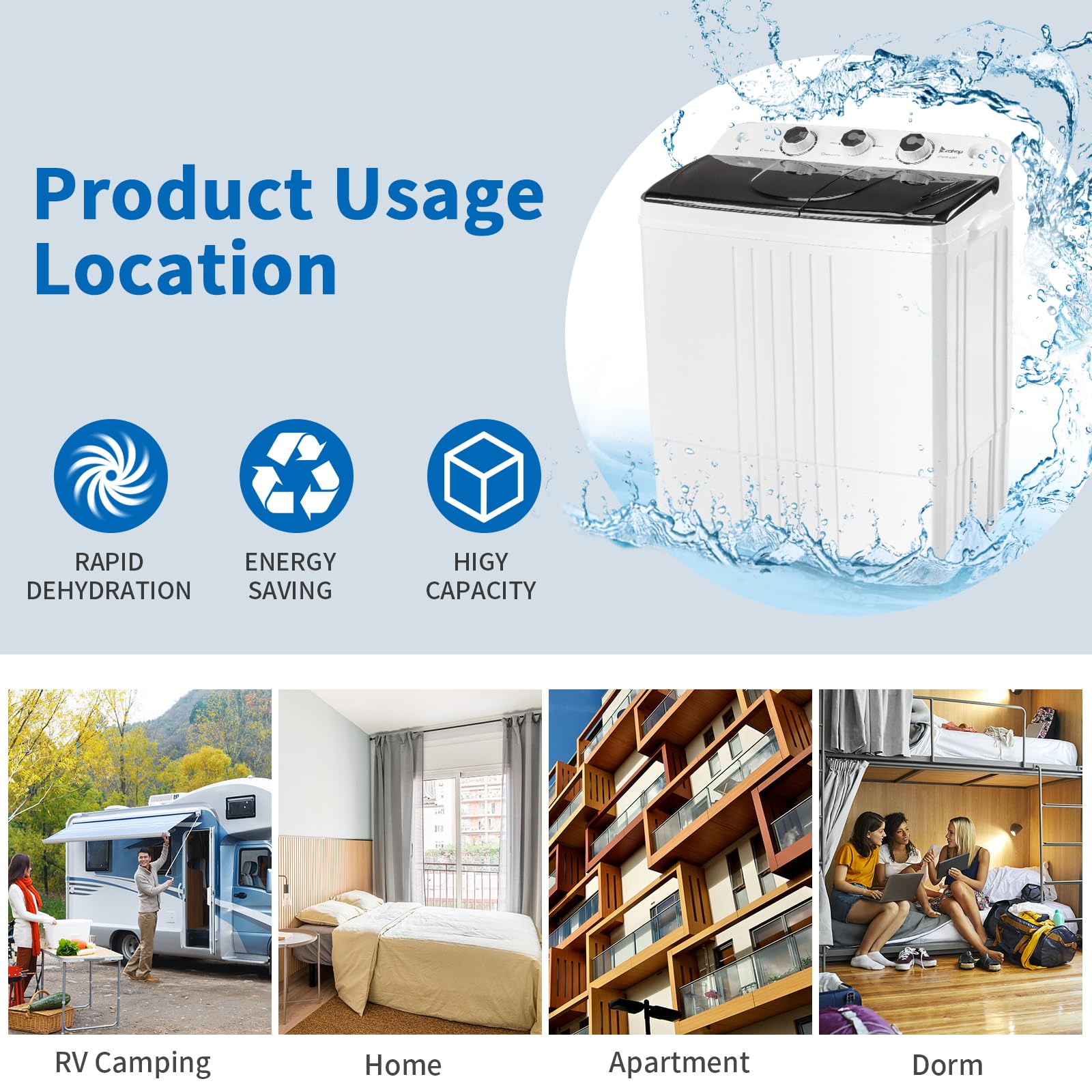 GODECOR Portable Washing Machine, 20LBS Compact Mini Twin Tub Washer Machine, Portable Washer Wash and Spin Cycle, Built-in Gravity Drain for Camping, Apartments, Dorms, College, RV's, Small Spaces