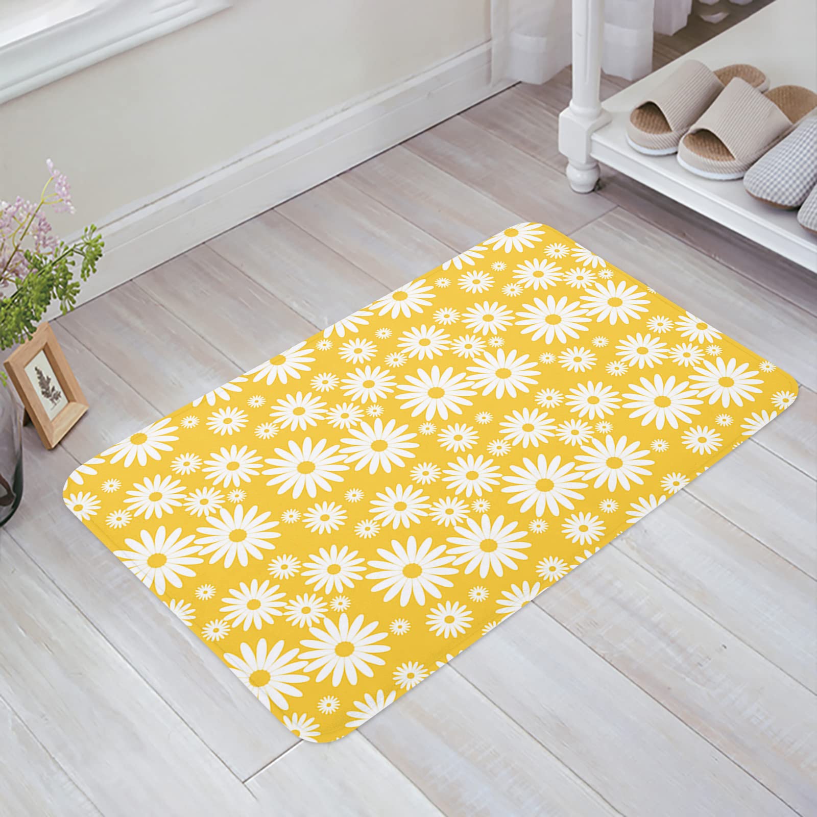 Front Door Mat Floor Mats for Home Decor, Yellow Dasiy Memory Foam Runner Entryway Area Rug Non-Slip Absorbent Doormat Washable Rug, 18x30Inch Welcome Mats for Bedroom Decor Living Room Decor