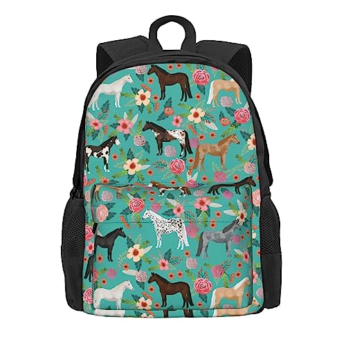 JASMODER Horse Floral Laptop Backpack Hiking Travel Daypack For Men Women And Youth