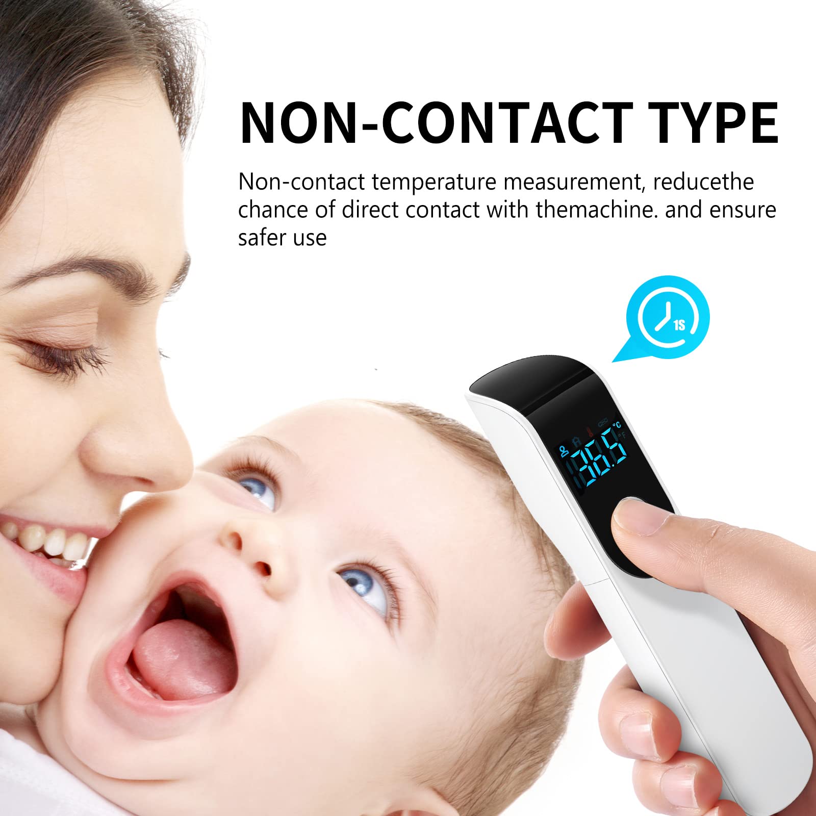 Forehead Thermometer for Adults, 3 in 1 Digital LCD Display, Fever Alarm, Accurate Reading and Memory Function Non-Contact Forehead Thermometer for Body (White)