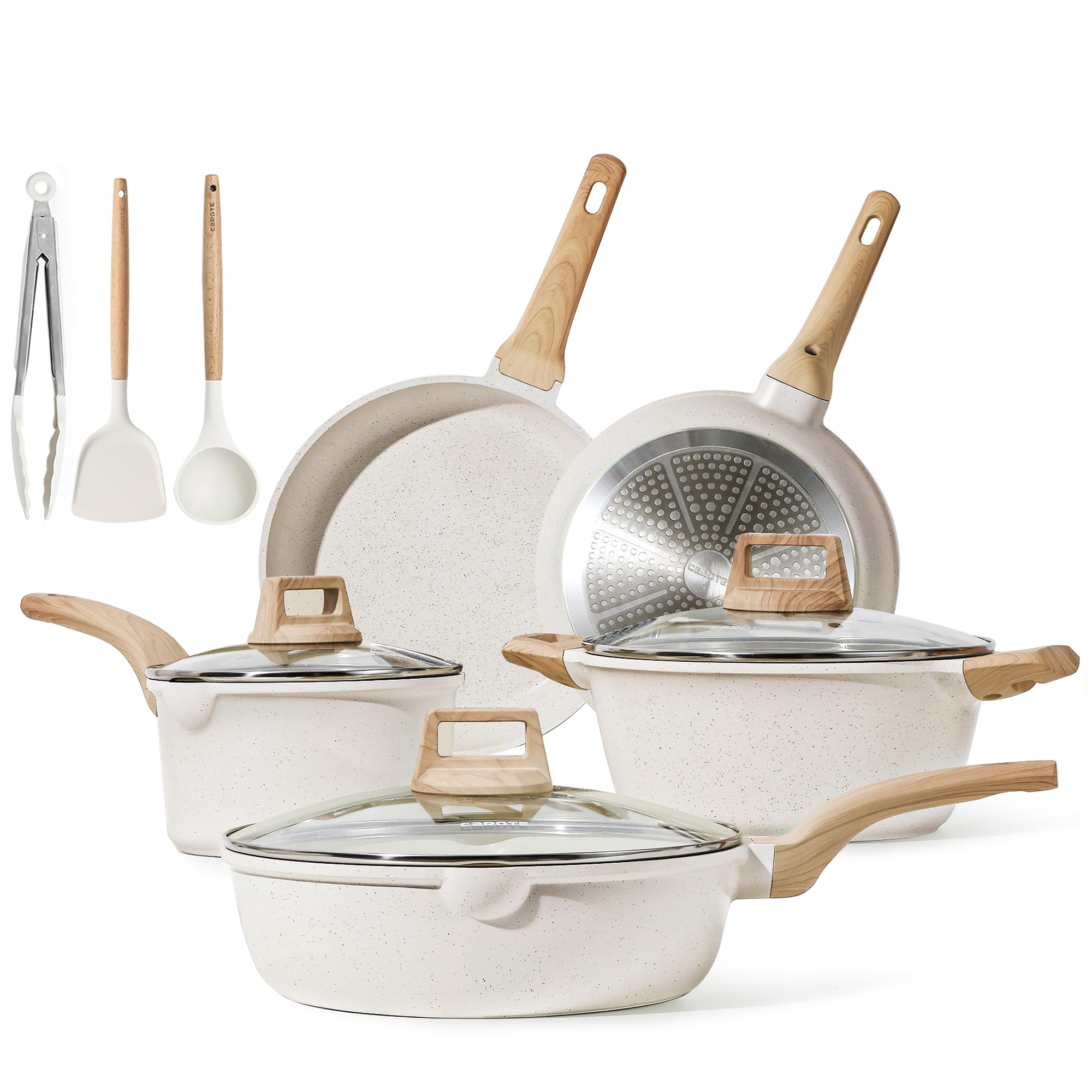 CAROTE 8 Pcs Pots and Pans Set Nonstick, Cookware Sets Kitchen Cooking Sets Pot and Pans, Non Stick Cookware w/Frying Pans & Saucepans(PFOS, PFOA Free)
