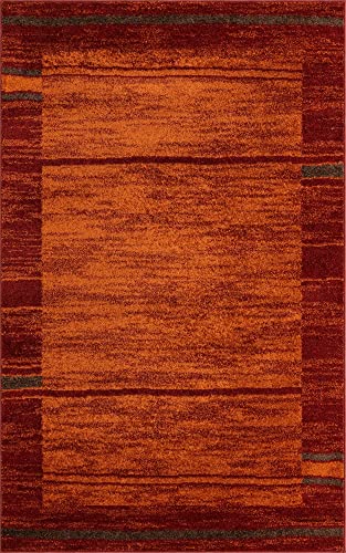 Unique Loom Autumn Collection Modern Contemporary Casual Abstract Area Rug, Rectangular 5' 0 x 8' 0, Terracotta/Burgundy Border