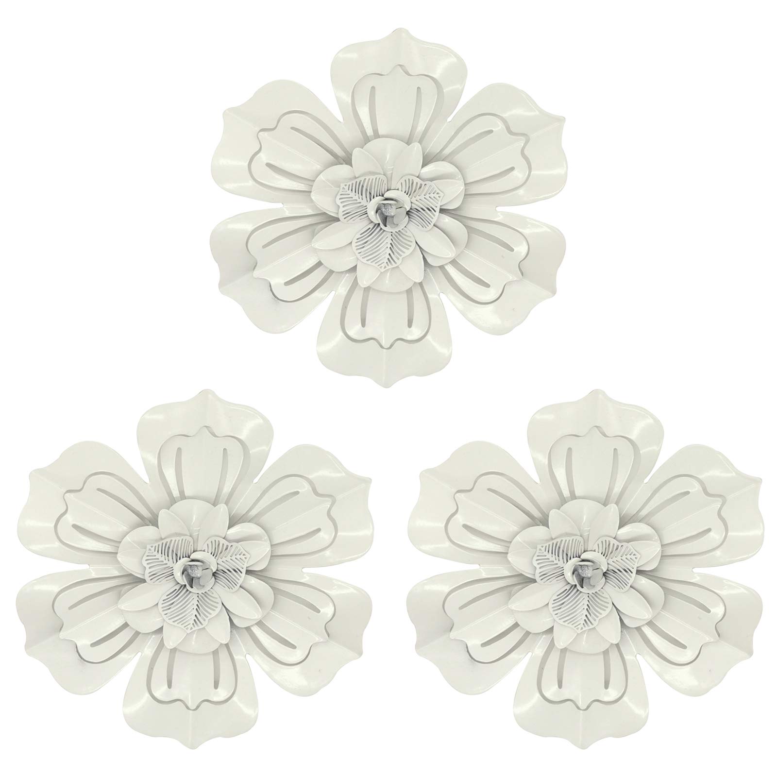 SQshun Vintage Art Layered Wall Sculptures Metal Flowers Wall Decor for Home Garden Porch Patio (Grey3)