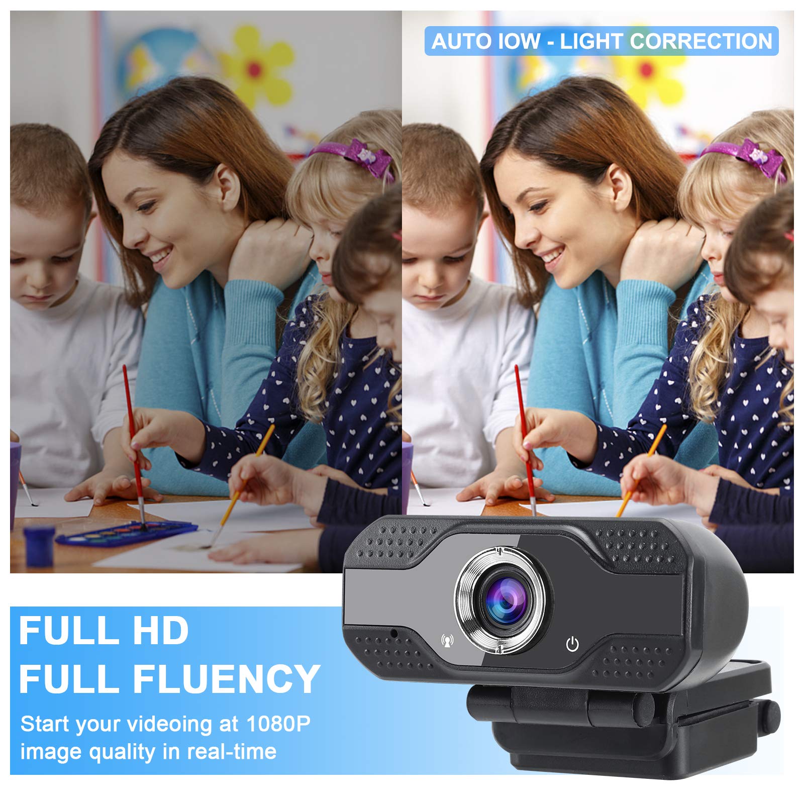GreenYellow Webcam for PC, USB Camera with Microphone Plug Play Built-in Mic Full Ultra HD 1080P Web Camera Video Cam Video Calling Conferencing Streaming for Desktop/Computer/Mac/Laptop/MacBook