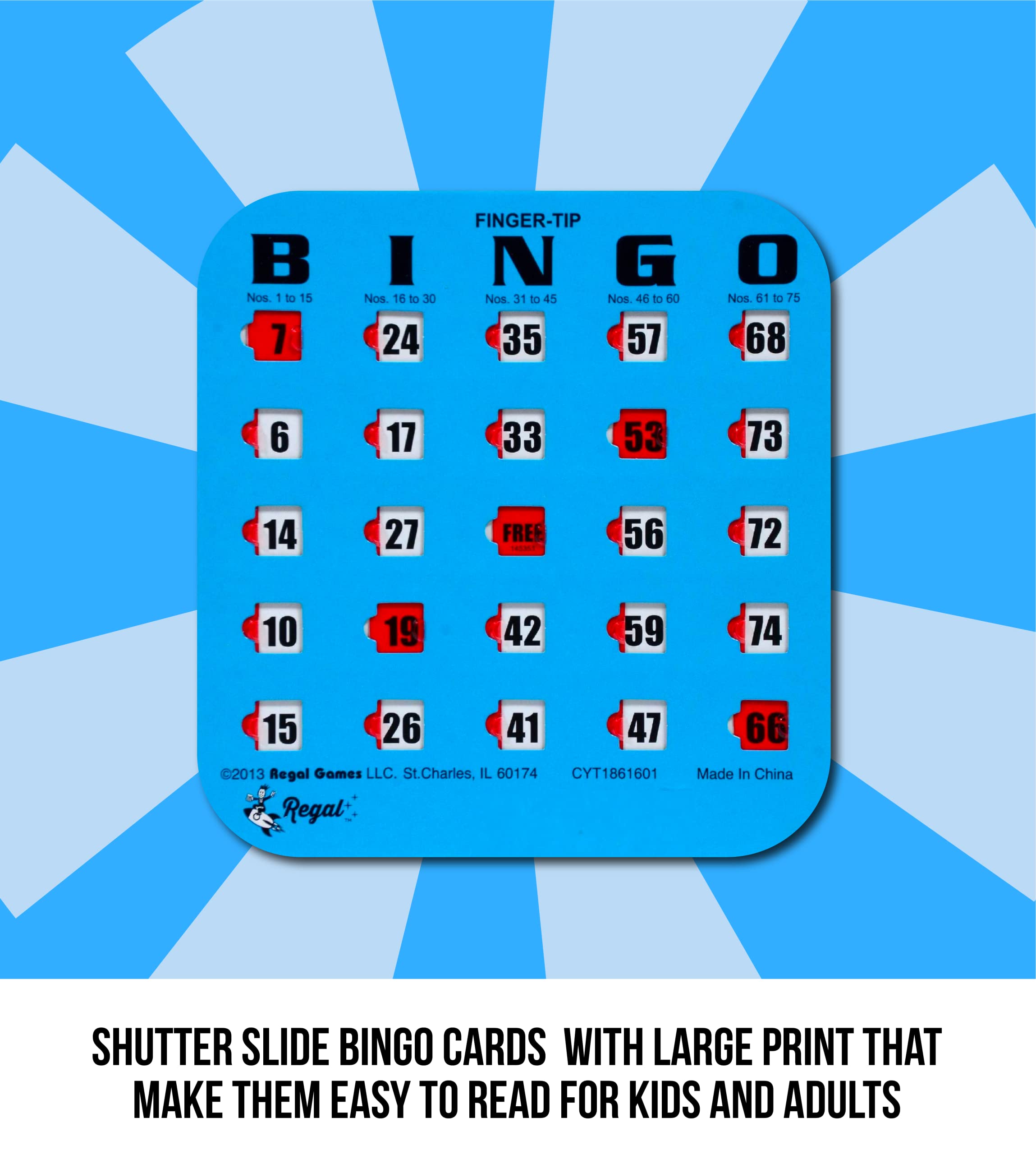 Regal Bingo Bulk Bingo Cards with Sliding Windows - Reusable Large Print Bingo Game Cards for Adults Large Group - 10 Pack, Blue