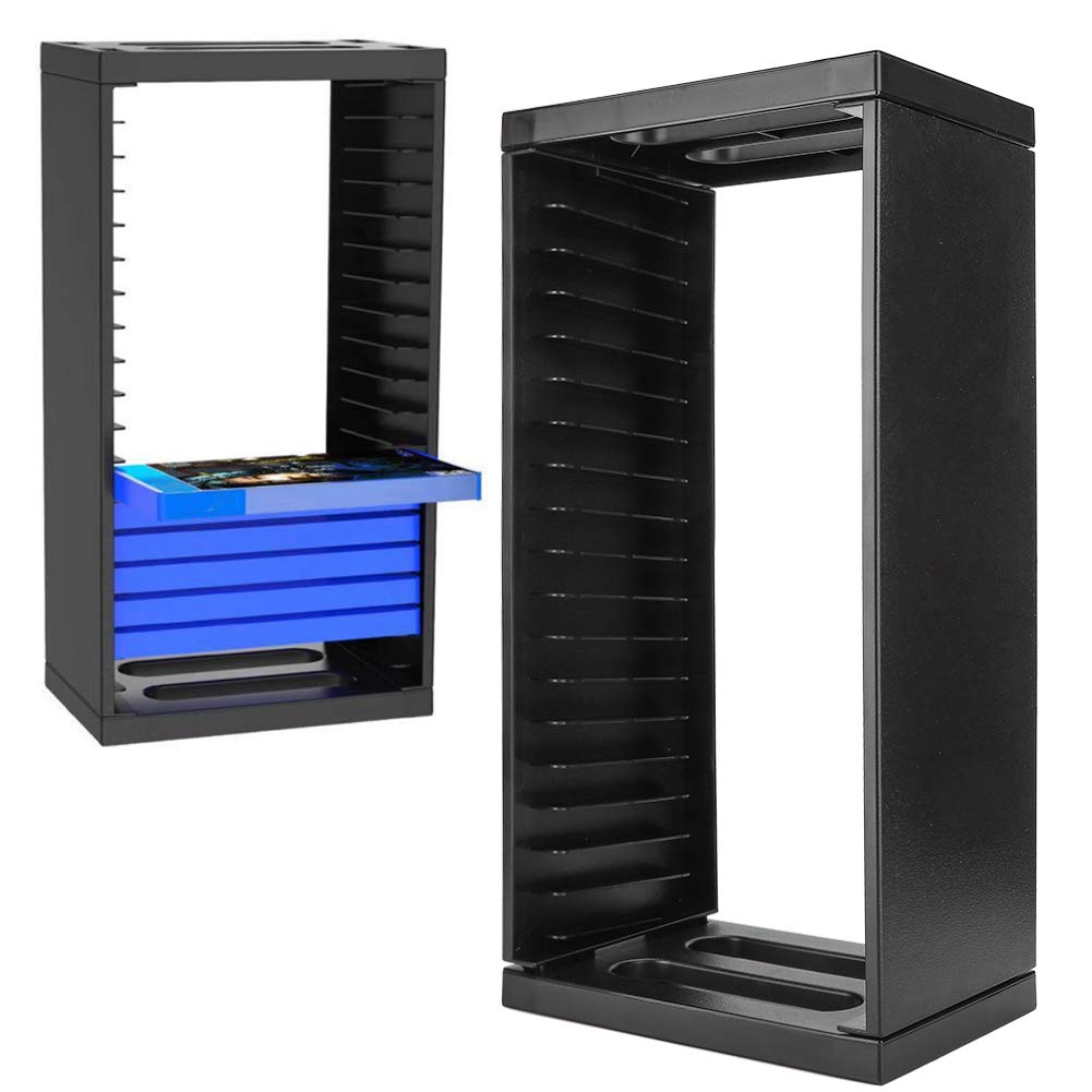 DAUERHAFT Game Disc Organizer, Game Disc Storage Shelf Large Capacity Double Tier Professional for Video Game Store for Home
