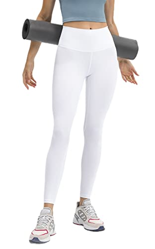 ENEESSI Women's High Waisted Yoga Leggings with Pockets,Tummy Control Workout Athletic Running Yoga Pants 25'' White XXL