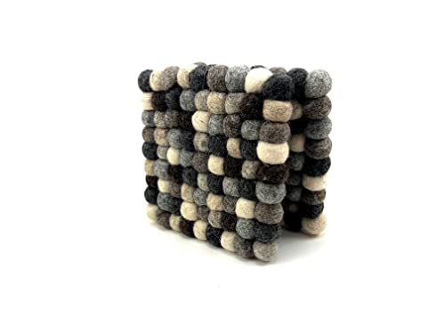Handmade Trivet, Felt Ball Trivet, Potholders, Trivets, 100% Wool, Felt, Hot Pot Holders (Set of 2) Hot Pads, Flexible, Durable, Heat Resistant Mat, Mats, Square Trivet (Multi Light Gray, Square)