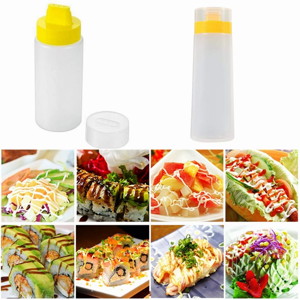 Ebonee 4 Hole Squeeze Sauce Bottle, Jam Squeeze Bottle with Cap Lids for Ketchup, Mayonnaise, Olive Oil, Salad Dressing, Condiment Dispenser (2 Pack)