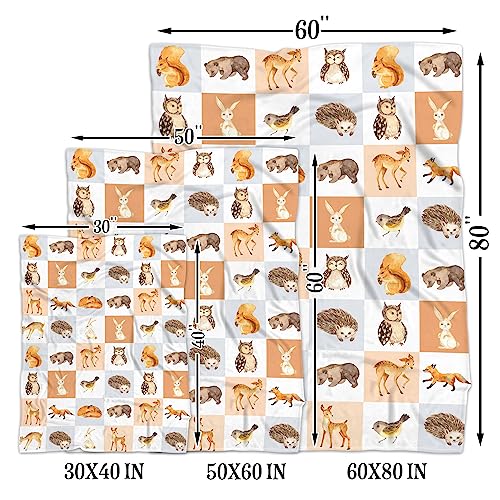Forest Animals Blanket, Forest Baby Blanket, Deer Rabbit Owl Fox Bear Squirrel Hedgehog Baby Blanket, Forest Animals Nursery Blanket, Super Soft Plush Blanket for Kids Scozys