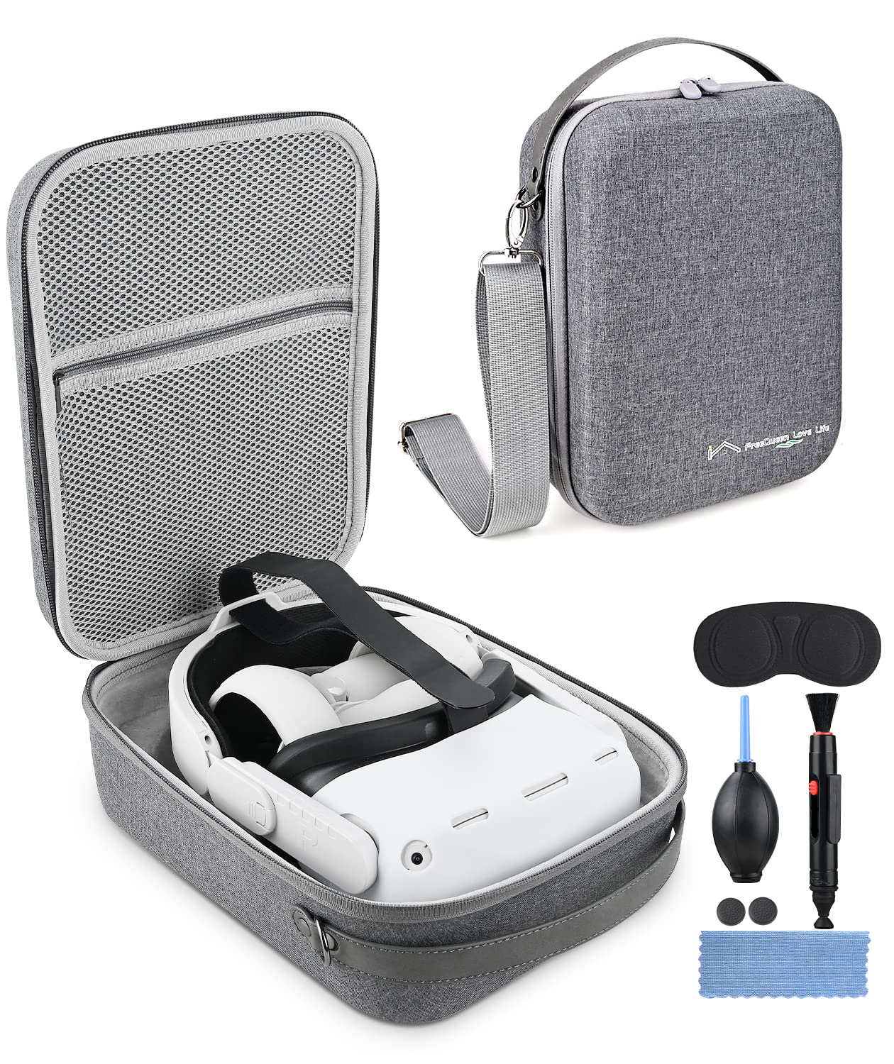 Carrying Case for Oculus Quest 2, Travel Hard Case for Meta Quest 2 Accessories, Fits Official Elite Strap, VR Headset, Touch Controllers, VR Goggles Case with Shoulder Strap Lens Pad Cleaning Kit