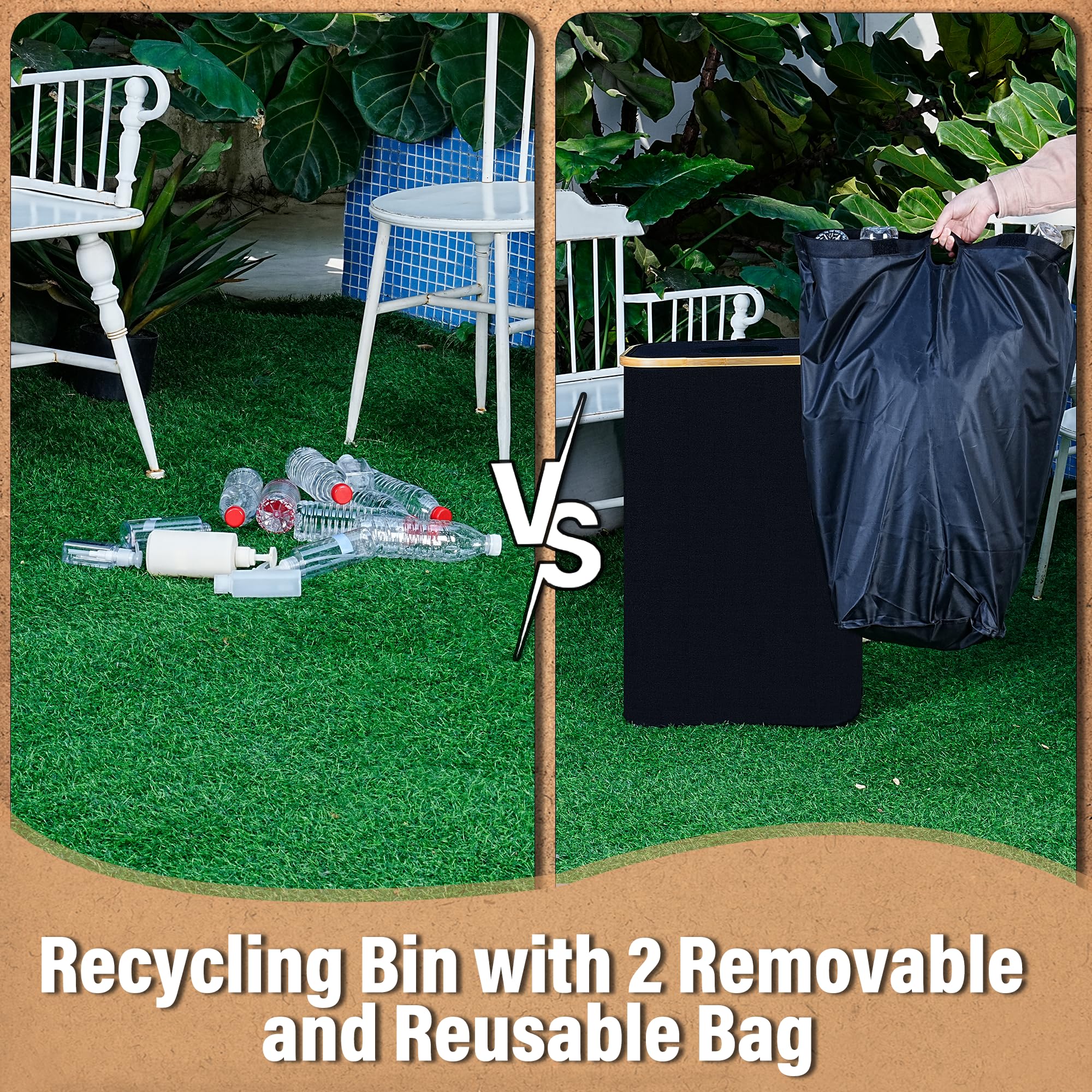 efluky Recycling Bin for Kitchen 26 Gallon, 100L Recycle Bin with 2 Removeable and Reusable Inner Bag, Large Recycling bin with lid for Bottle Can Plastice Stickers (Black)