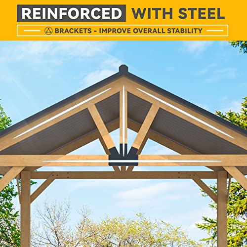 EROMMY 11'x13' Hardtop Gazebo, Outdoor Solid Wood Canopy Pavilion with Spruce Wooden Frame for Patio Backyard Deck Garden