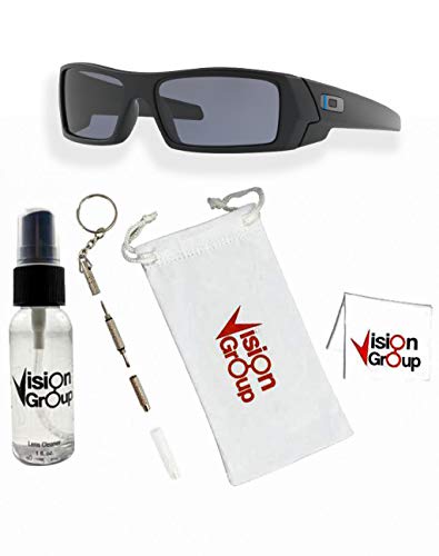 Oakley GASCAN OO9014 Sunglasses for Men + Vision Group Accessories Bundle(Matte Black/(Matte Black/Grey/Blue Line on Oakley Logo (901411), 60)