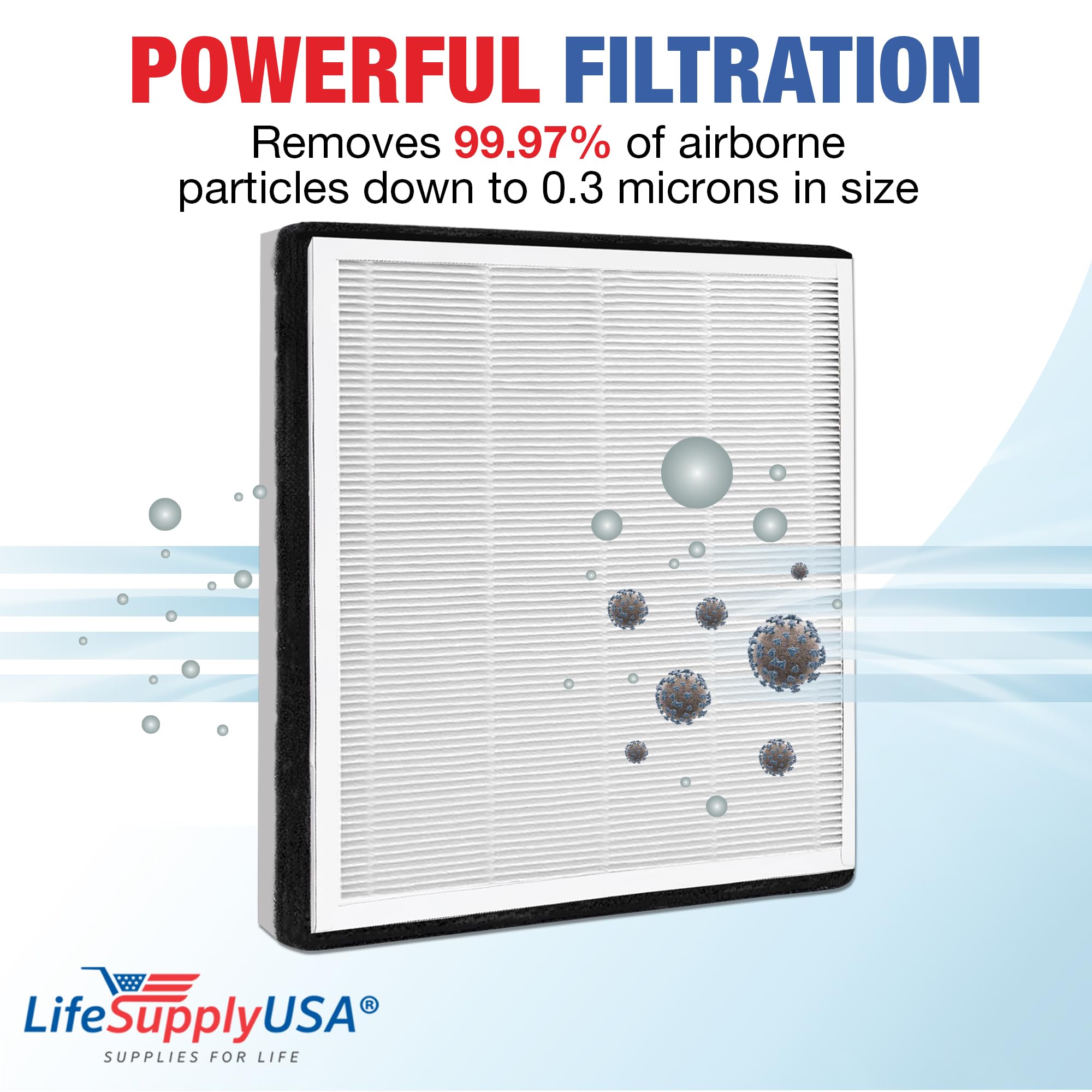 LifeSupplyUSA 3-in-1 True HEPA Air Cleaner Replacement Filter Compatible with Surround Air MT-8500SF Air Cleaner