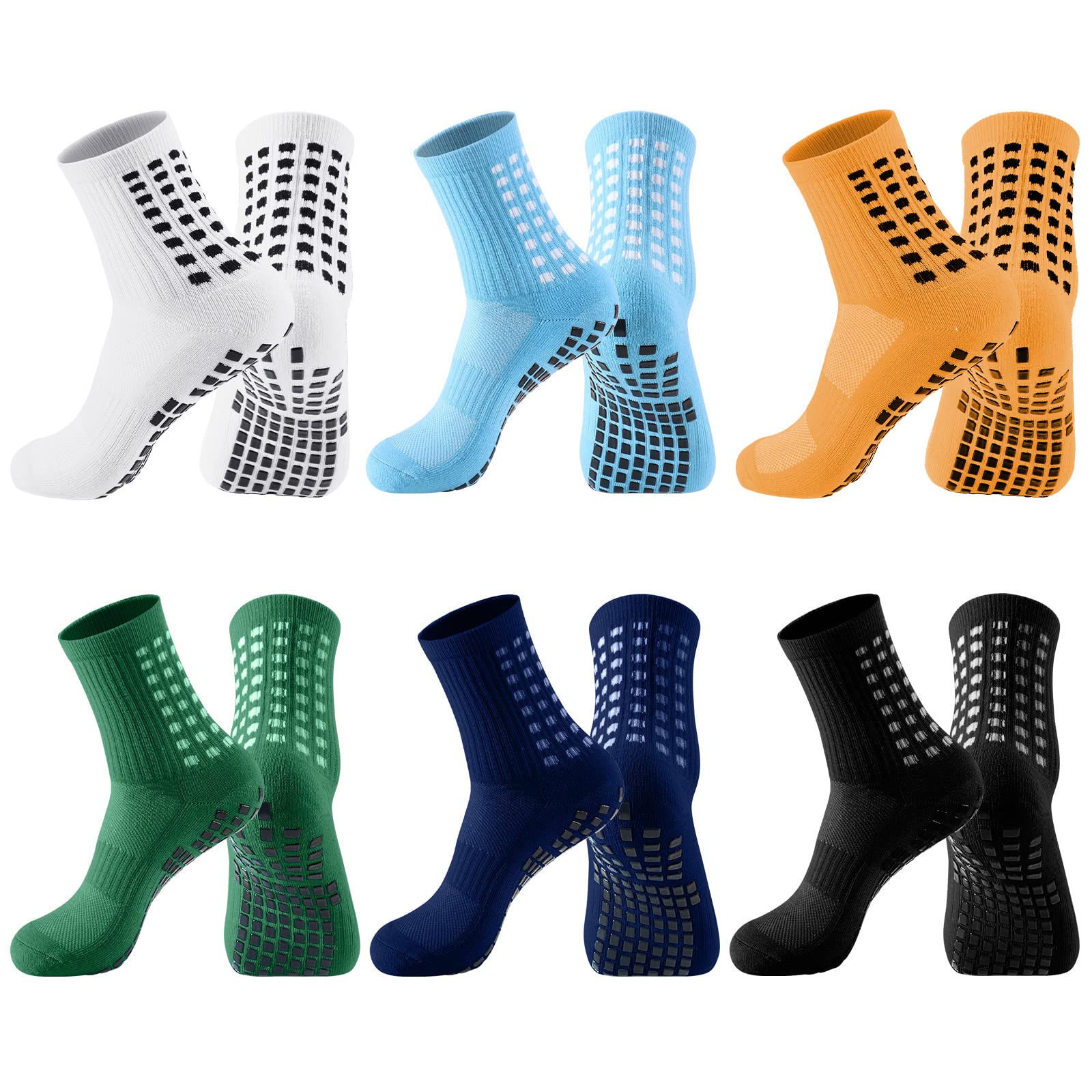 Elfcool Mens Soccer Socks, 6 Pairs Non-Slip Pads Athletic Socks for Football (MultiColored)